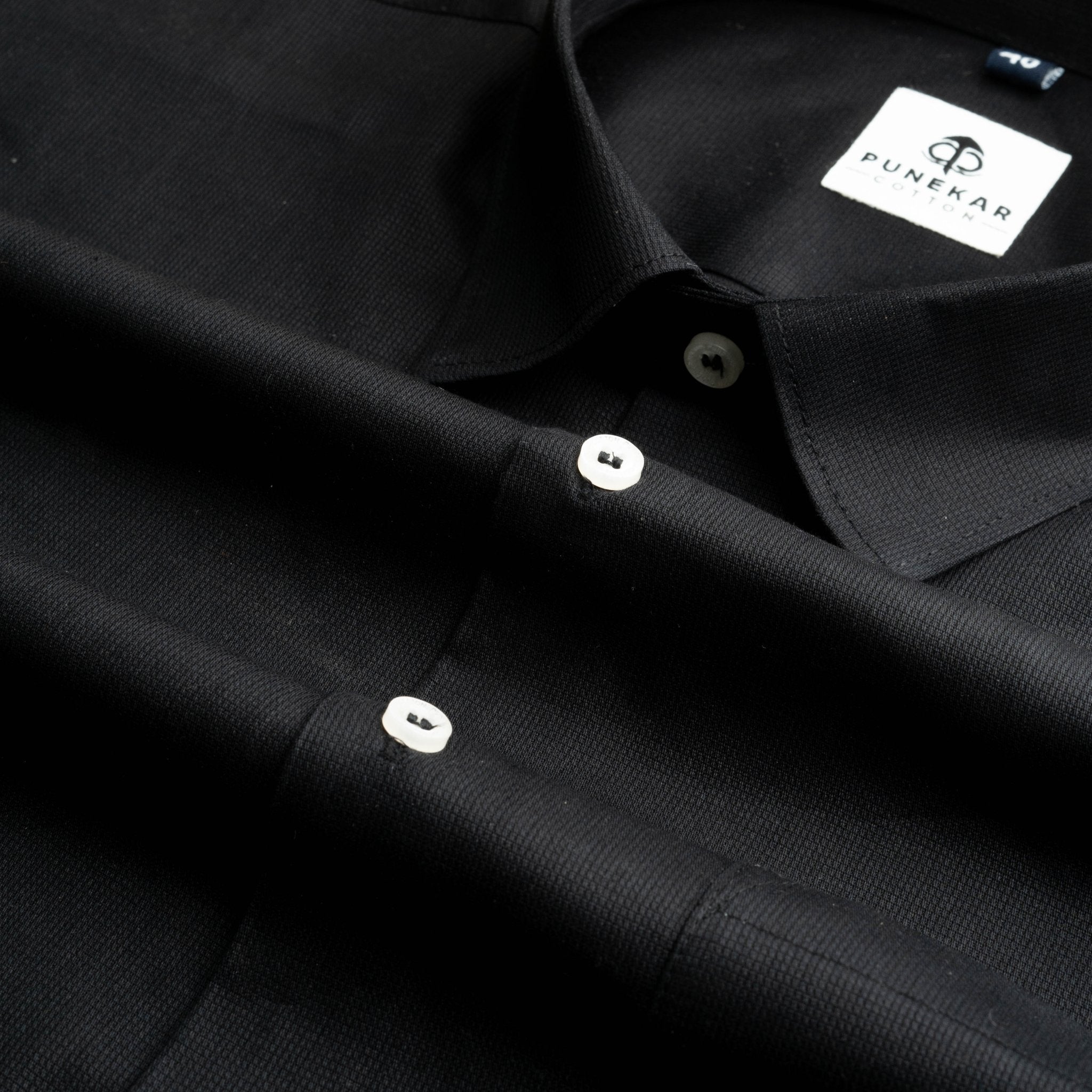 Black Color Micro Checks Texture Satin Cotton Shirt For Men – Punekar ...