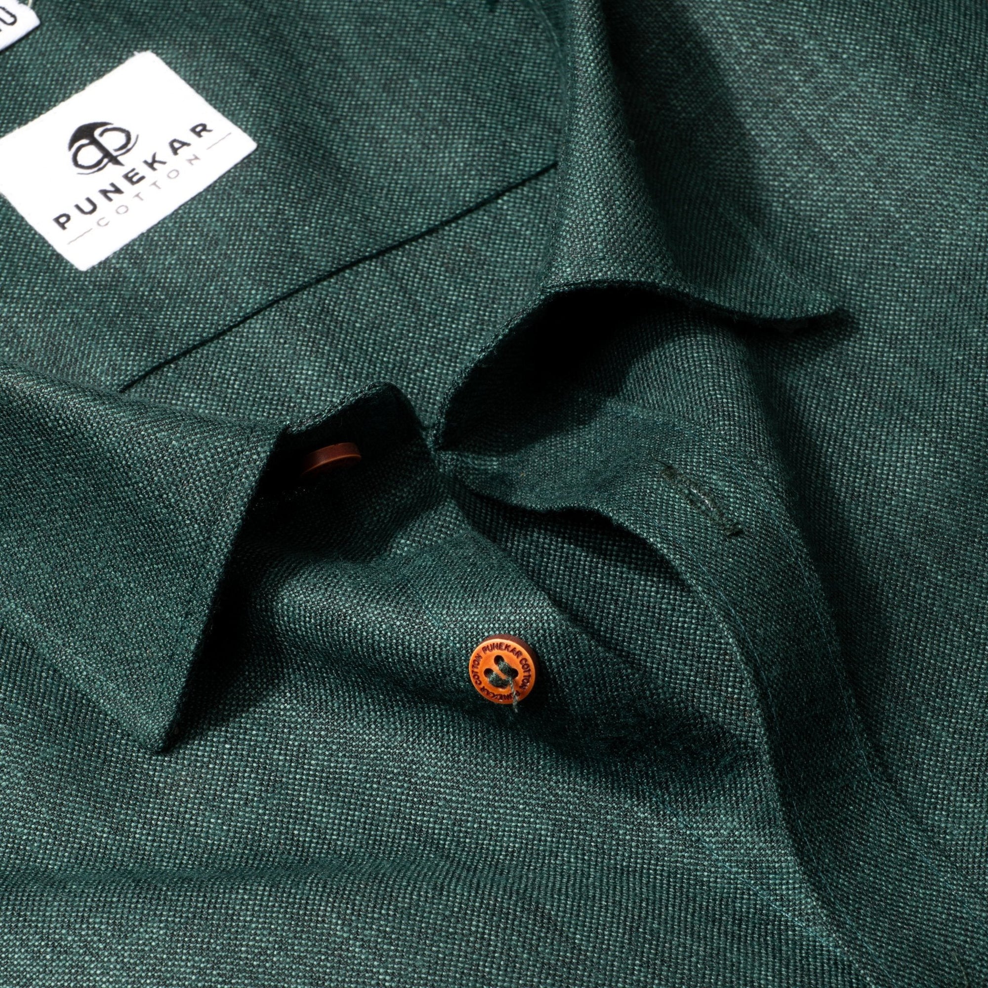Forest Green Color Blended Linen Shirt For Men's – Punekar Cotton