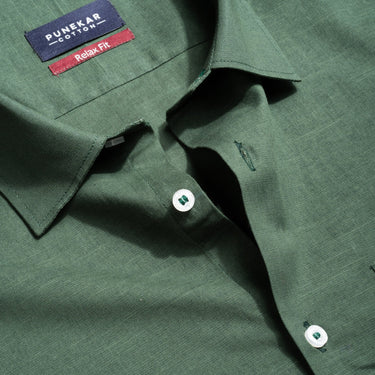 Forest Green Color Solid Cotton Linen Shirt For Men – Punekar Cotton