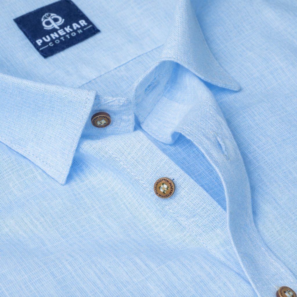 Light Blue Color Linen Formal Shirts For Men – Punekar Cotton
