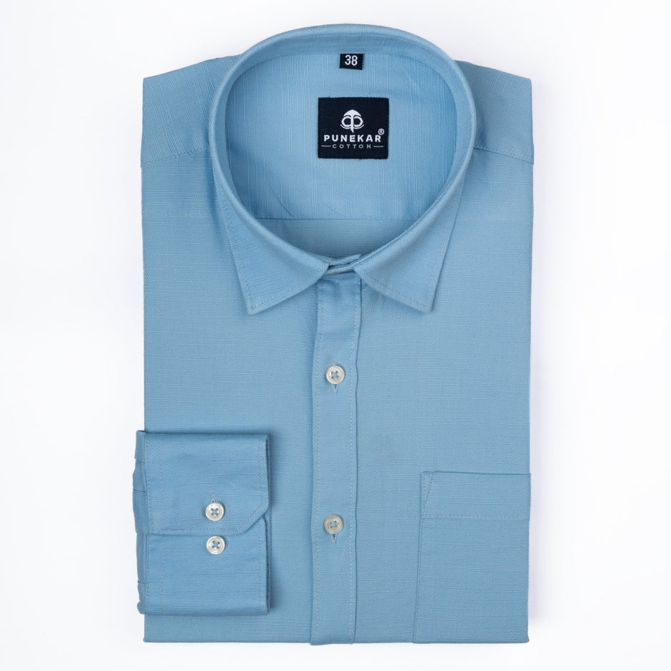 Light Blue Color Linen Formal Shirts For Men – Punekar Cotton