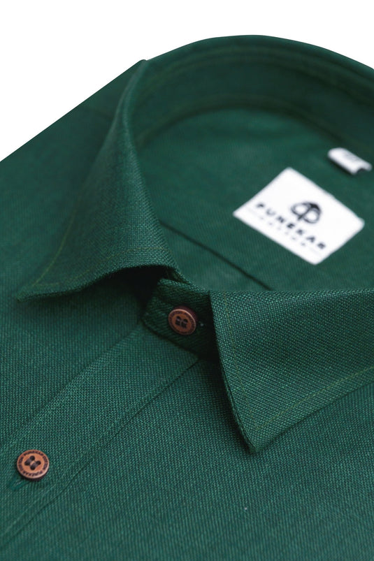 Forest Green Color Blended Linen Shirt For Men's – Punekar Cotton