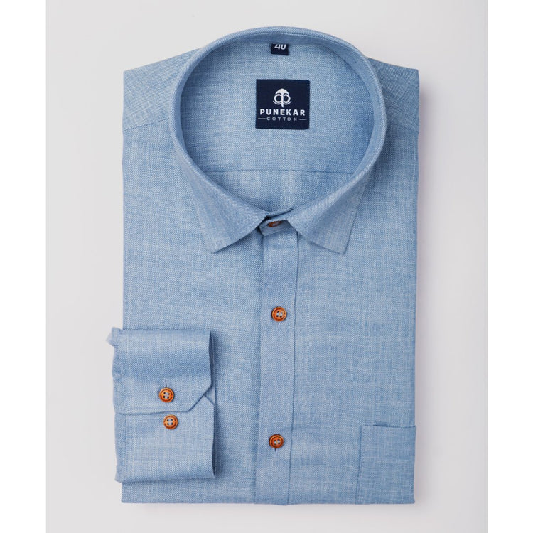 Light Blue Color Blended Linen Shirt For Men's – Punekar Cotton