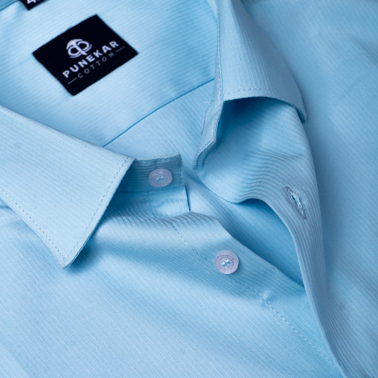 Light Blue Color Lining Texture Lycra Cotton Shirt For Men – Punekar Cotton