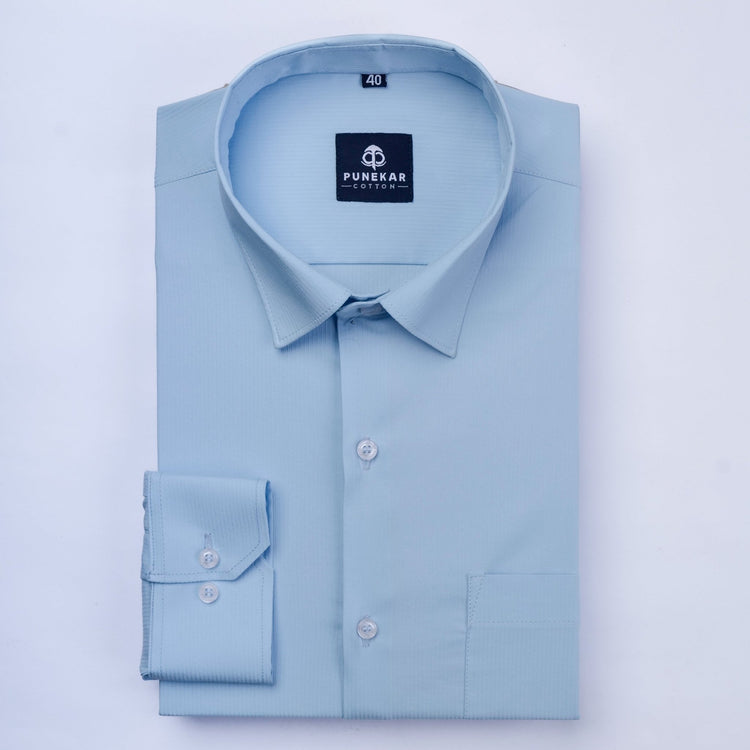 Light Blue Color Lining Texture Lycra Cotton Shirt For Men – Punekar Cotton