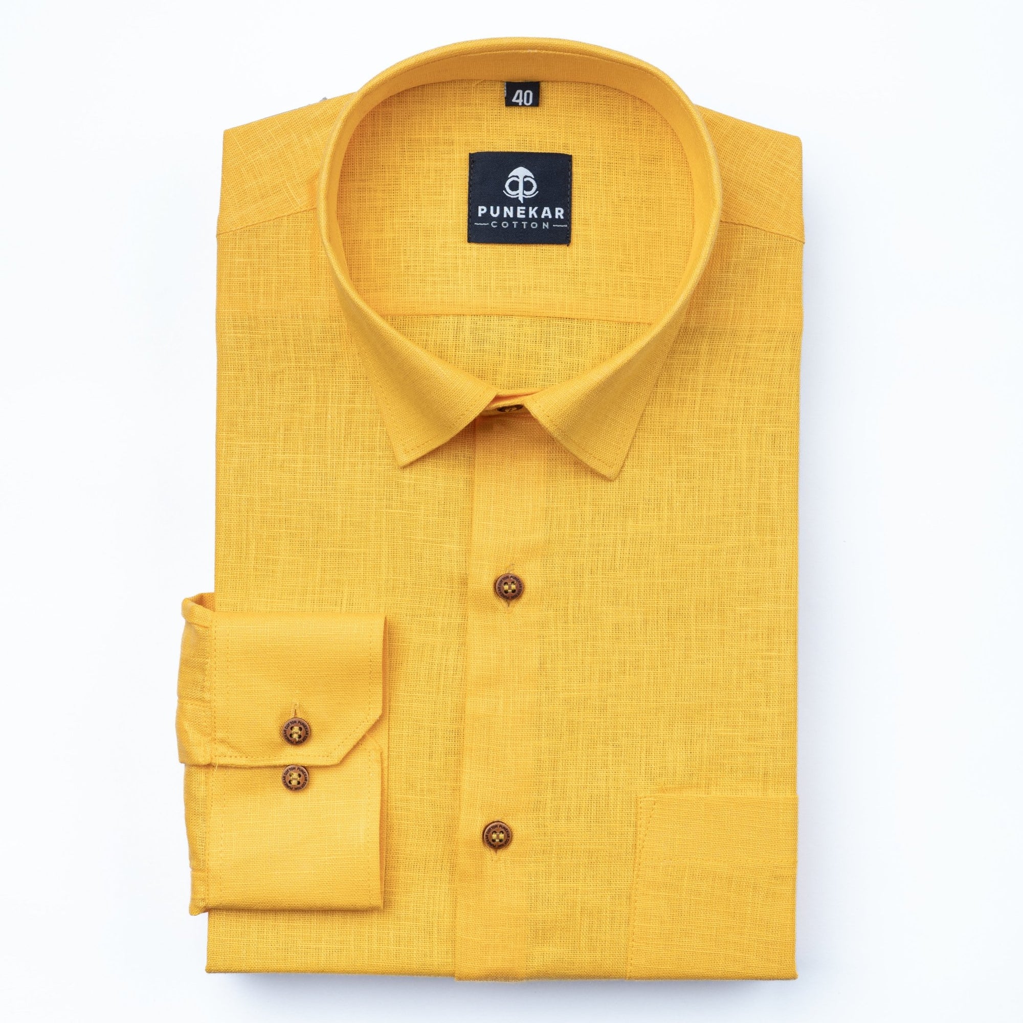 Mustered Yellow Color Linen Formal Shirts For Men – Punekar Cotton