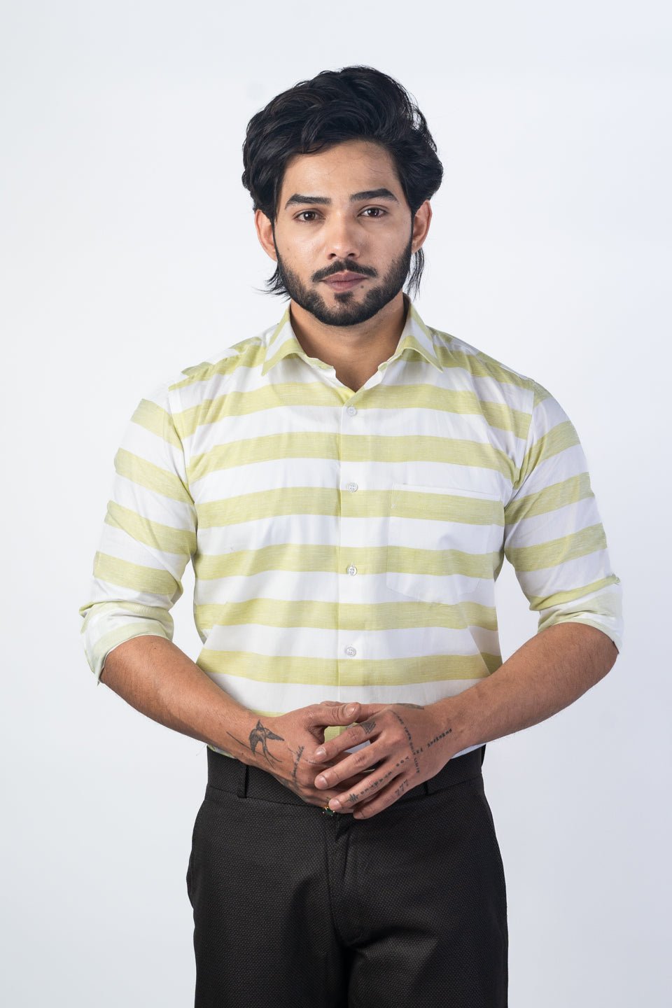 Pista Green Color Cotton Stripe Shirt For Men – Punekar Cotton