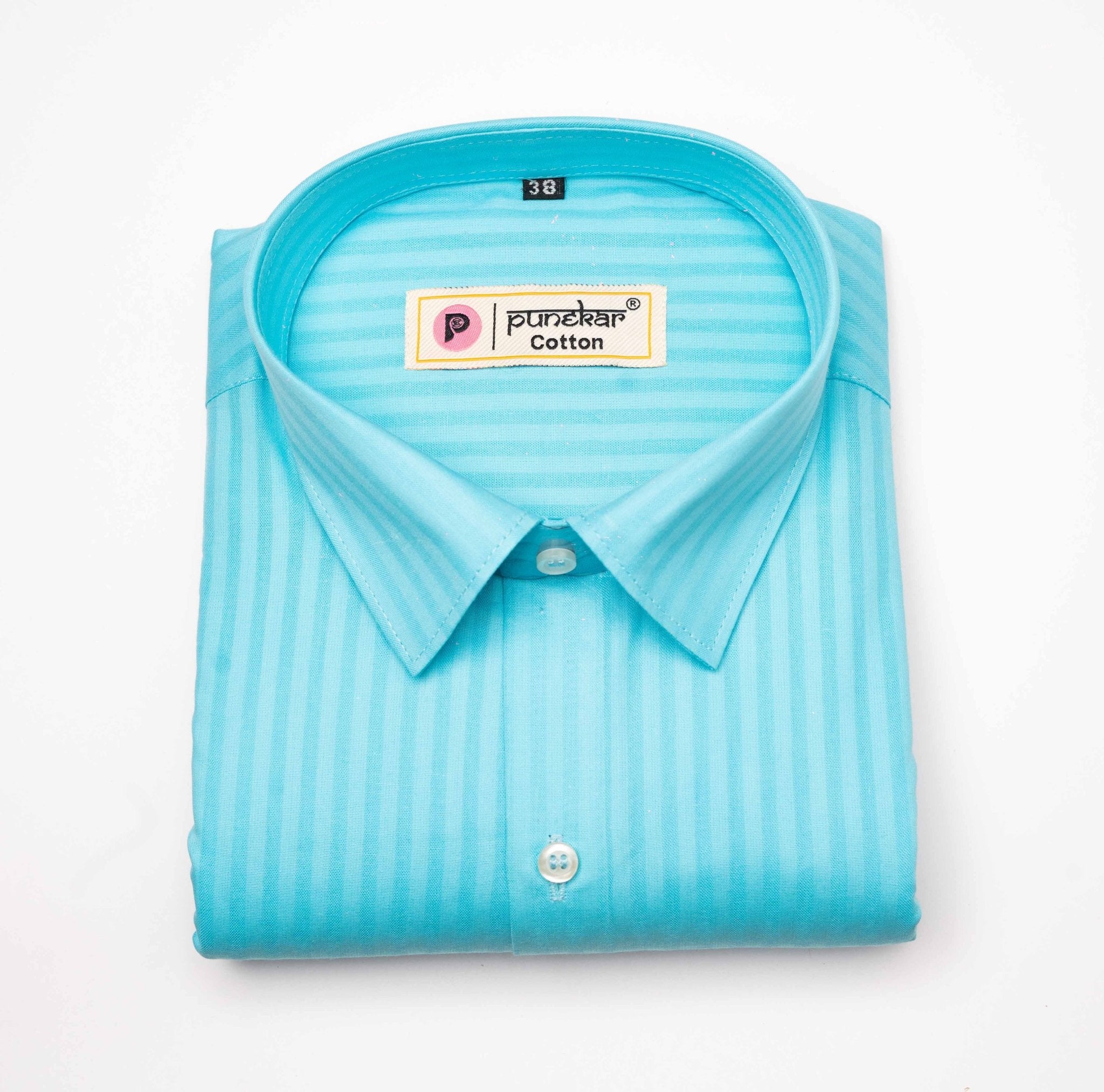 Sky Blue Color vertical Cotton stripe Shirt For Men – Punekar Cotton
