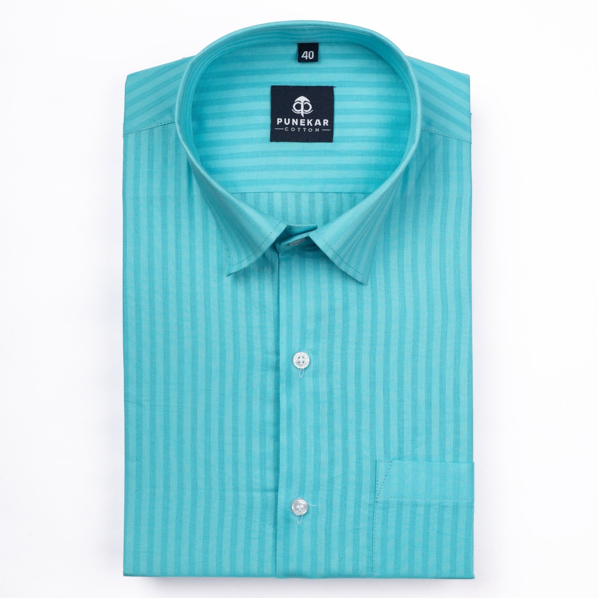 Sky Blue Color vertical Cotton stripe Shirt For Men – Punekar Cotton